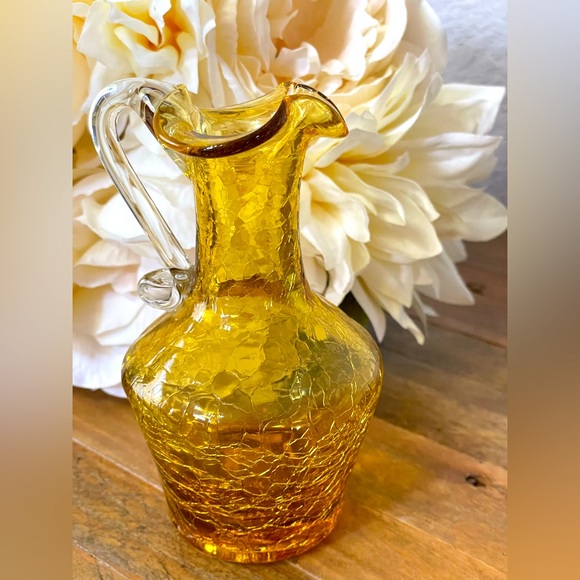 Indiana Glass | Art | Crackle Amber Glass Vase Jar | Poshmark